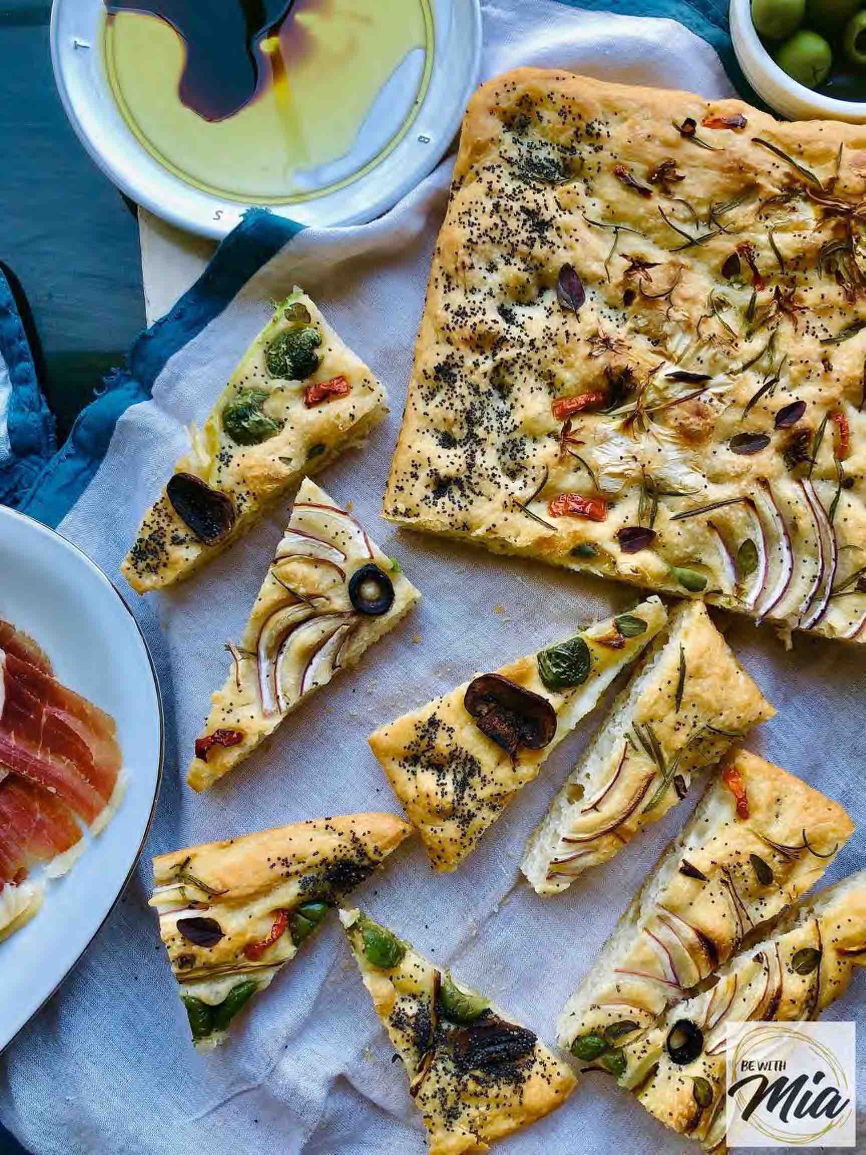 Summer Focaccia Ligurian Style - Breads Herbs Vegetables Edible flowers