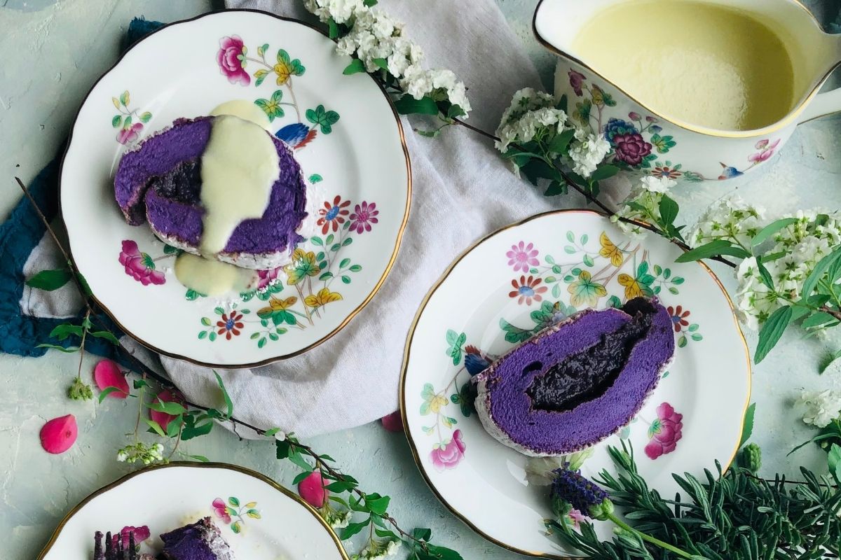 Ube Brazo De Mercedes with Coconut Creme Anglaise - Be With Mia